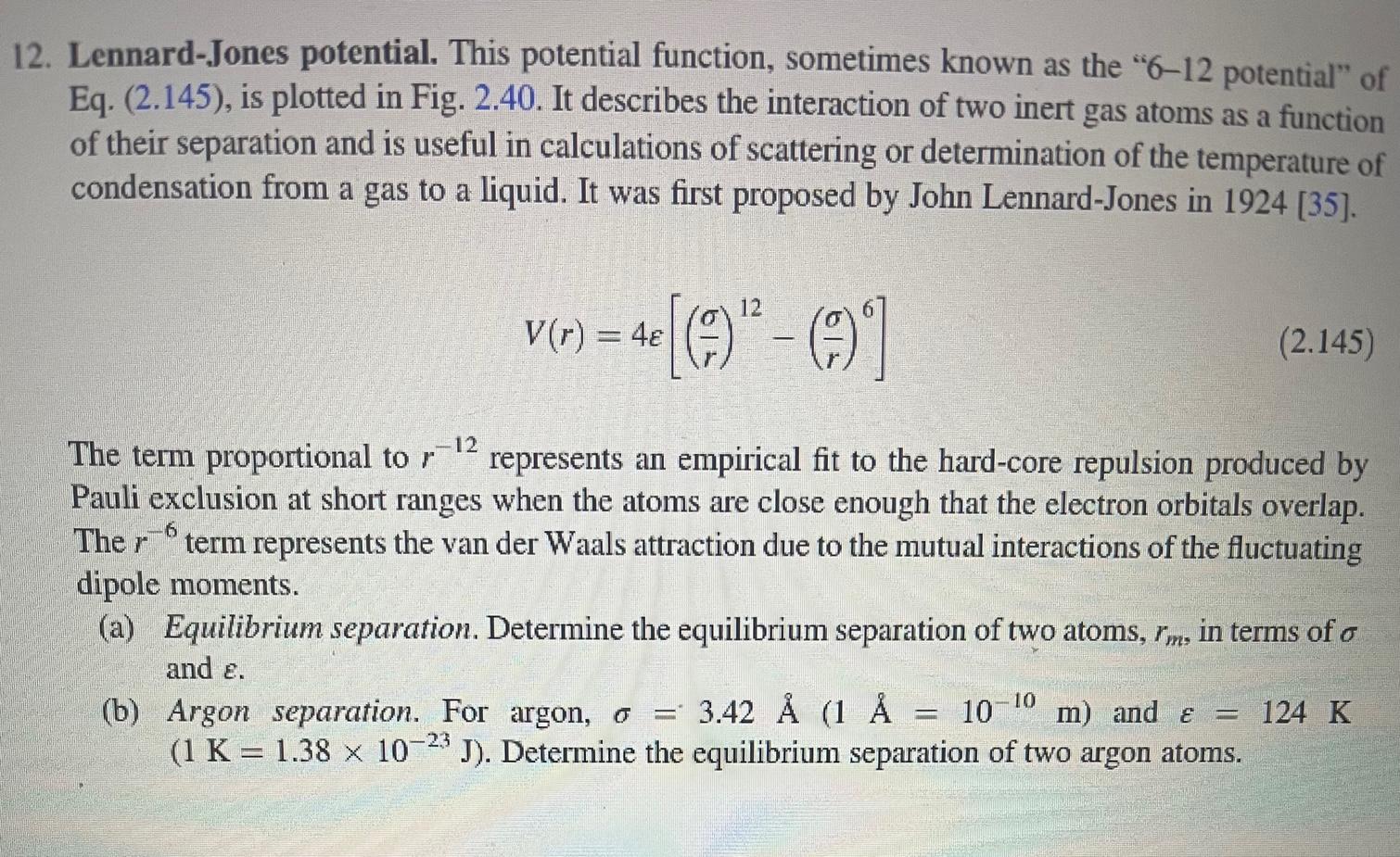 Solved 2 Lennard Jones Potential This Potential Function