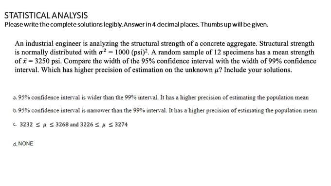Solved Statistical Analysis Please Write The Complete Chegg