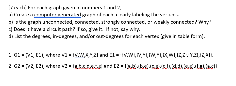 Solved [7 each] For each graph given in numbers 1 and 2, a) | Chegg.com