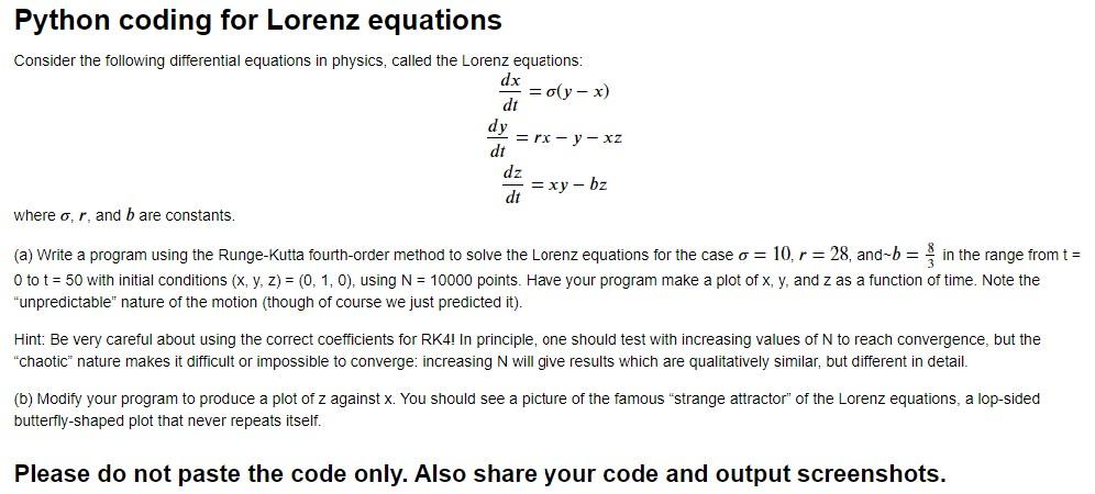 Solved Runge Kutta 4th Order Method Using Python Please
