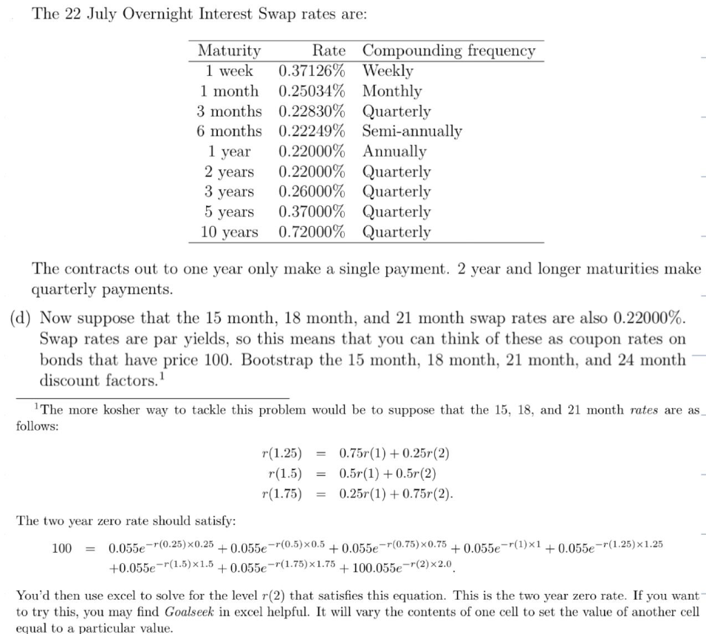 Solved The 22 July Overnight Interest Swap rates are: | Chegg.com