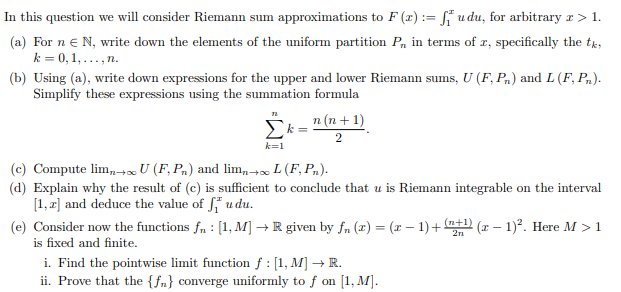 Solved In this question we will consider Riemann sum | Chegg.com