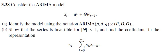 Solved 3.38 Consider the ARIMA model Xt = Wt + W7-2. (a) | Chegg.com