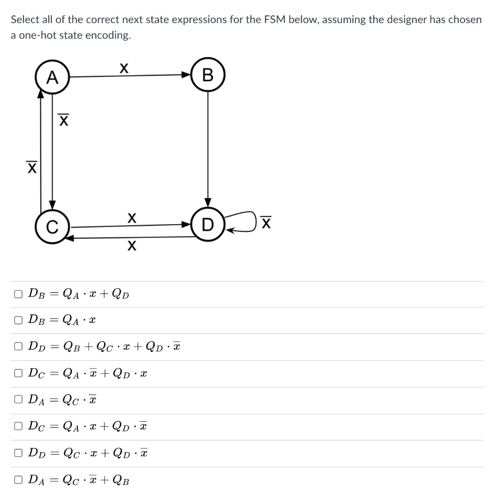 Solved Select all of the correct next state expressions for | Chegg.com
