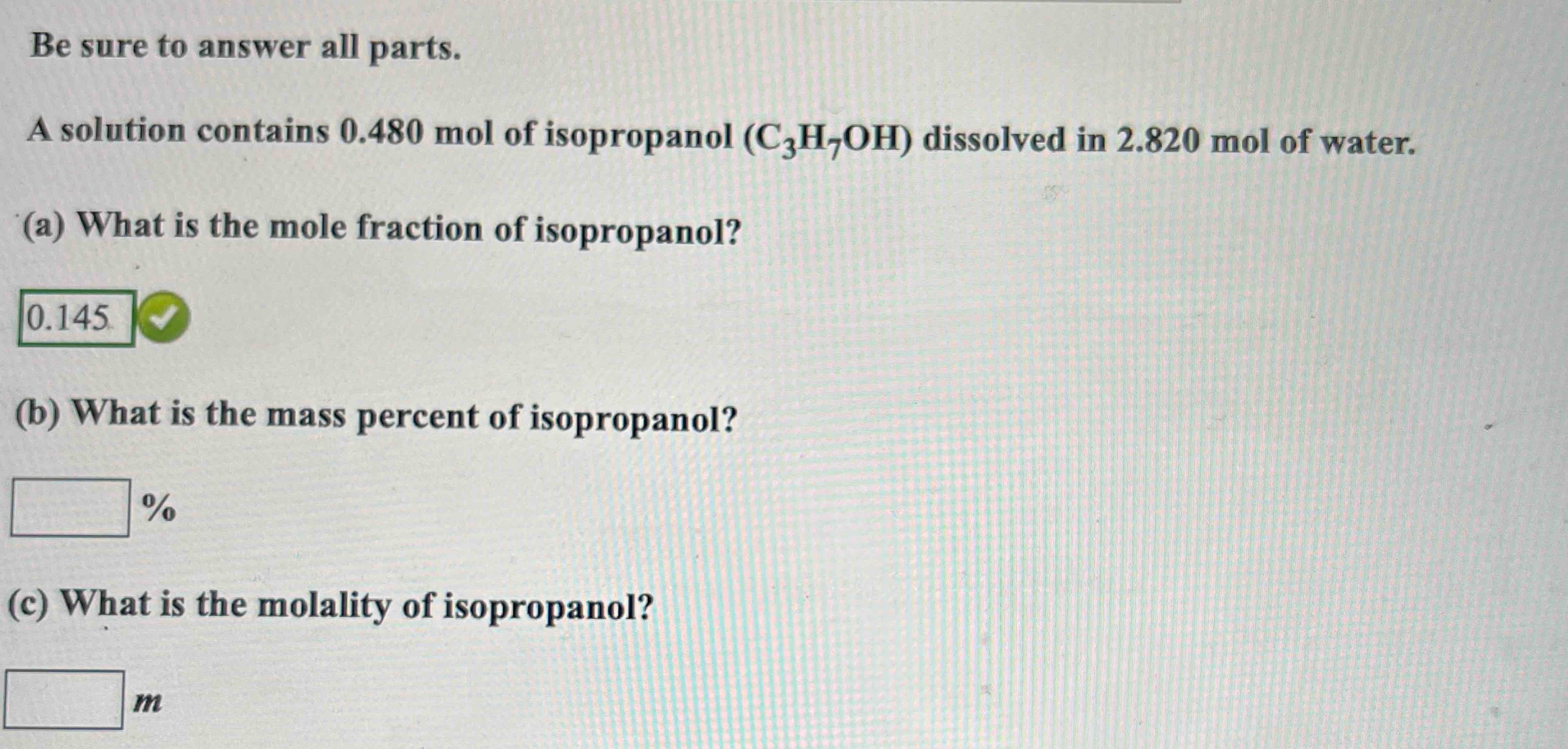 Solved Be sure to answer all parts.A solution contains | Chegg.com