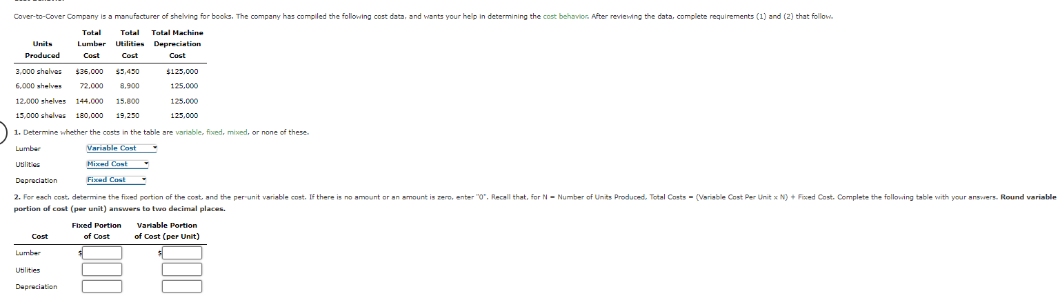 Solved 1. Determine whether the costs in the table are | Chegg.com