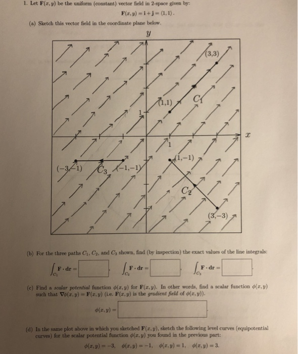 Solved 1. Let F(x, y) be the uniform (constant) vector field | Chegg.com