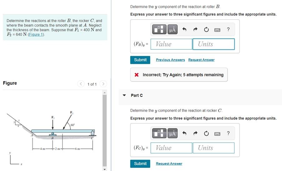 Solved Determine the reactions at the roller B, the rocker | Chegg.com