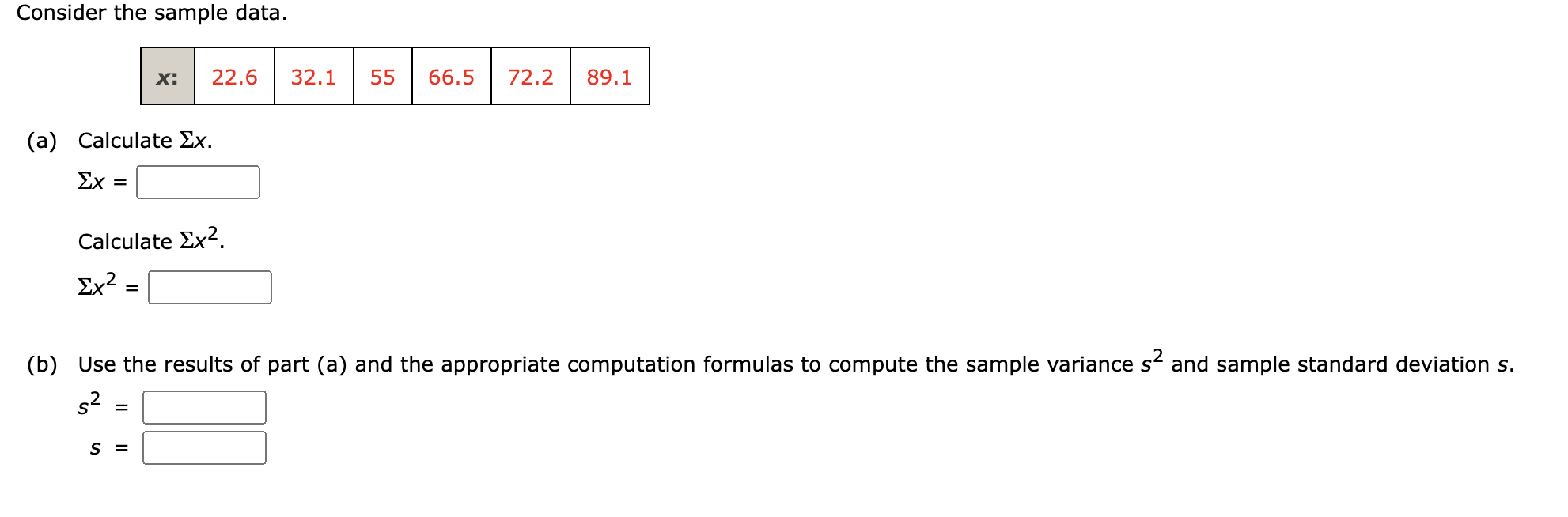 Consider the sample data.(a) ﻿Calculate | Chegg.com
