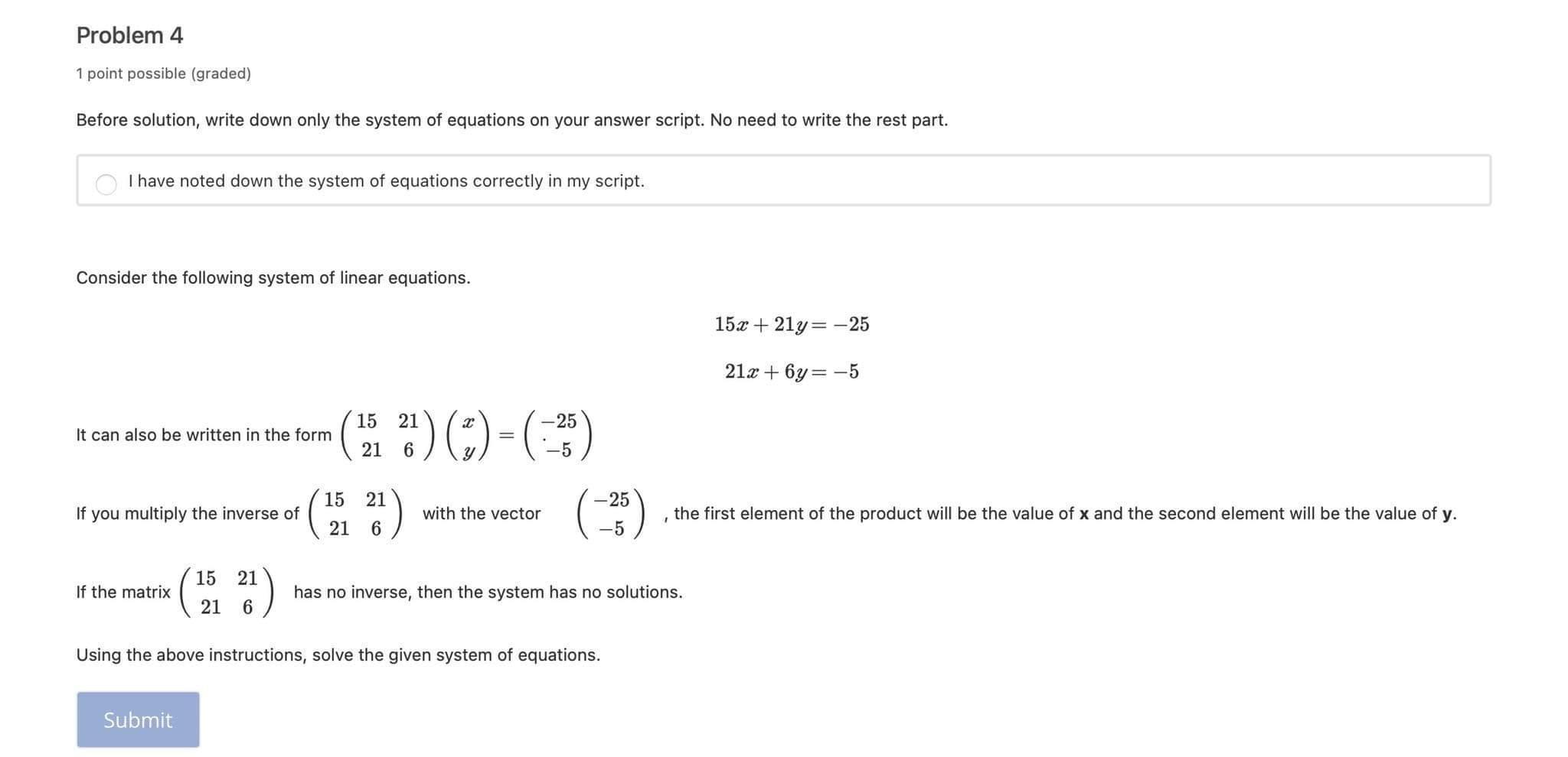 Solved Problem 4 1 point possible (graded) Before solution, | Chegg.com