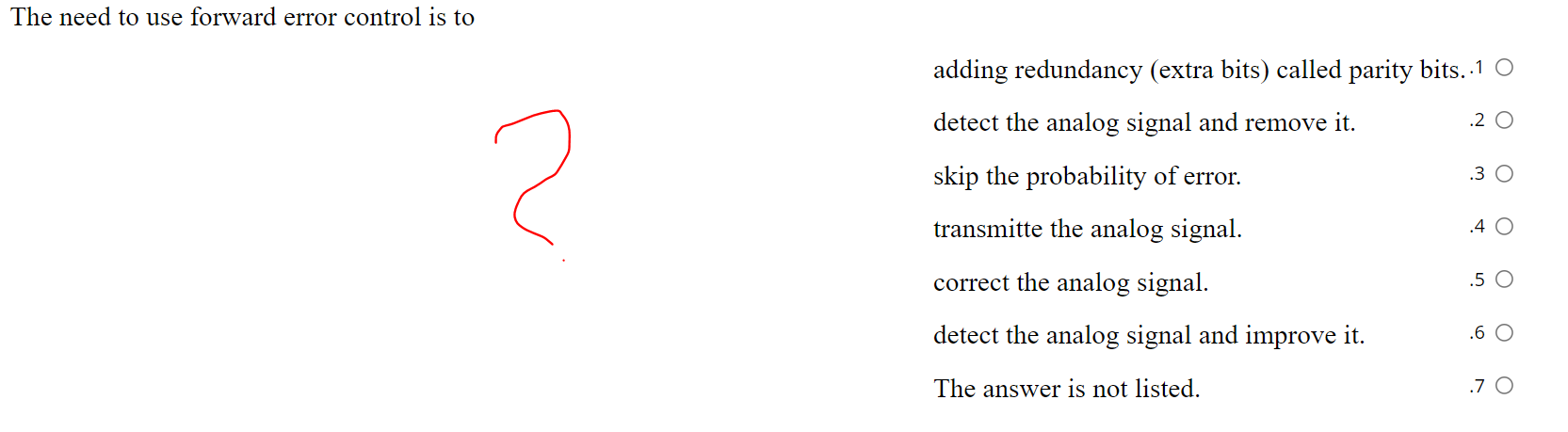 Solved The need to use forward error control is to adding | Chegg.com
