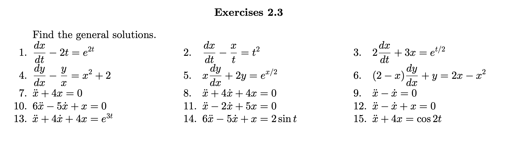 Solved Exercises 2.3 Find the general solutions. 1. | Chegg.com