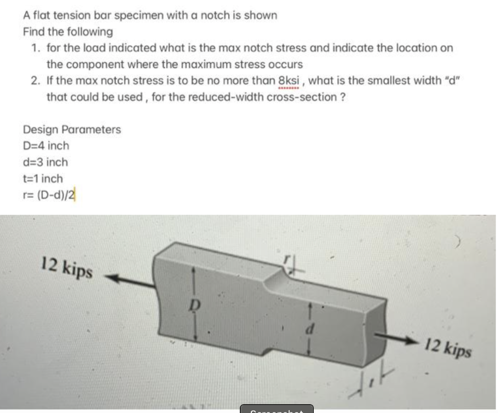 Solved A flat tension bar specimen with a notch is shown | Chegg.com