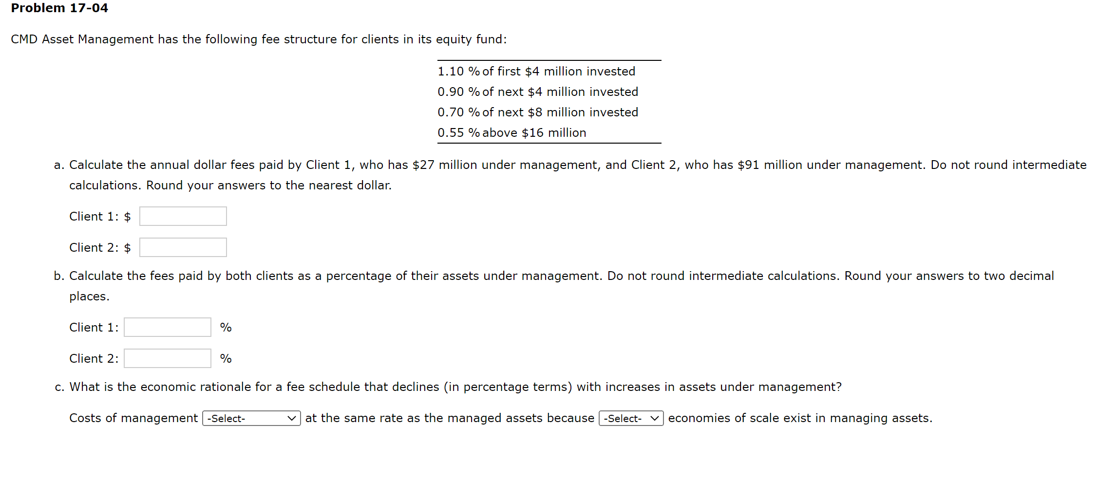 Solved CMD Asset Management has the following fee structure | Chegg.com