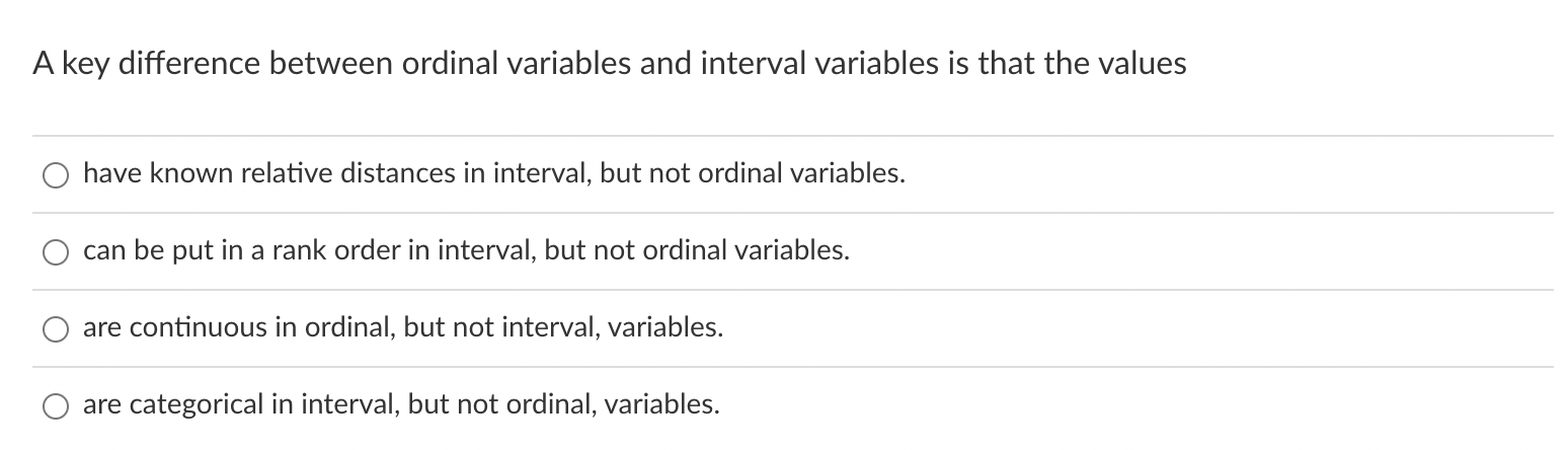 Solved A key difference between ordinal variables and | Chegg.com