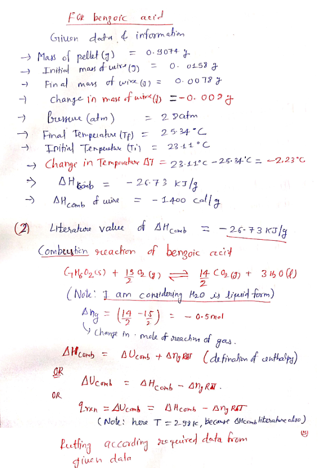 Solved Δ Hcomb of Benzoic Acid −26.73 kJ/g or −3226.7 kJ/mol | Chegg.com