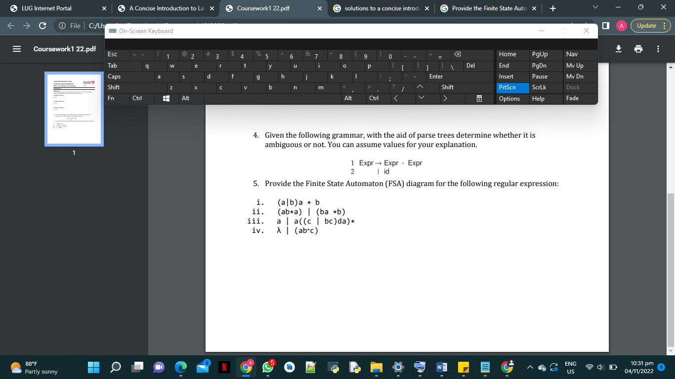Solved 4. Given the following grammar, with the aid of parse | Chegg.com