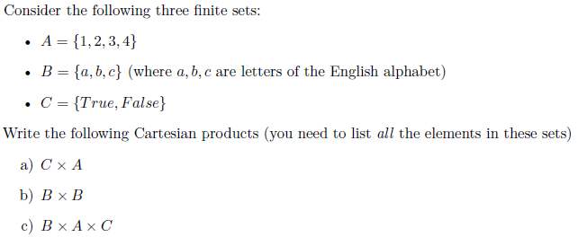 Solved . Consider the following three finite sets: · A= | Chegg.com