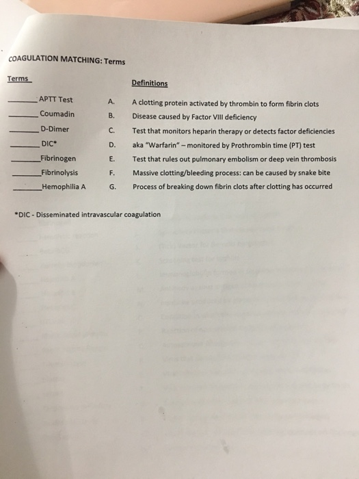 MLS 101 Blood Bank/Immunology/ Coagulation Worksheet | Chegg.com