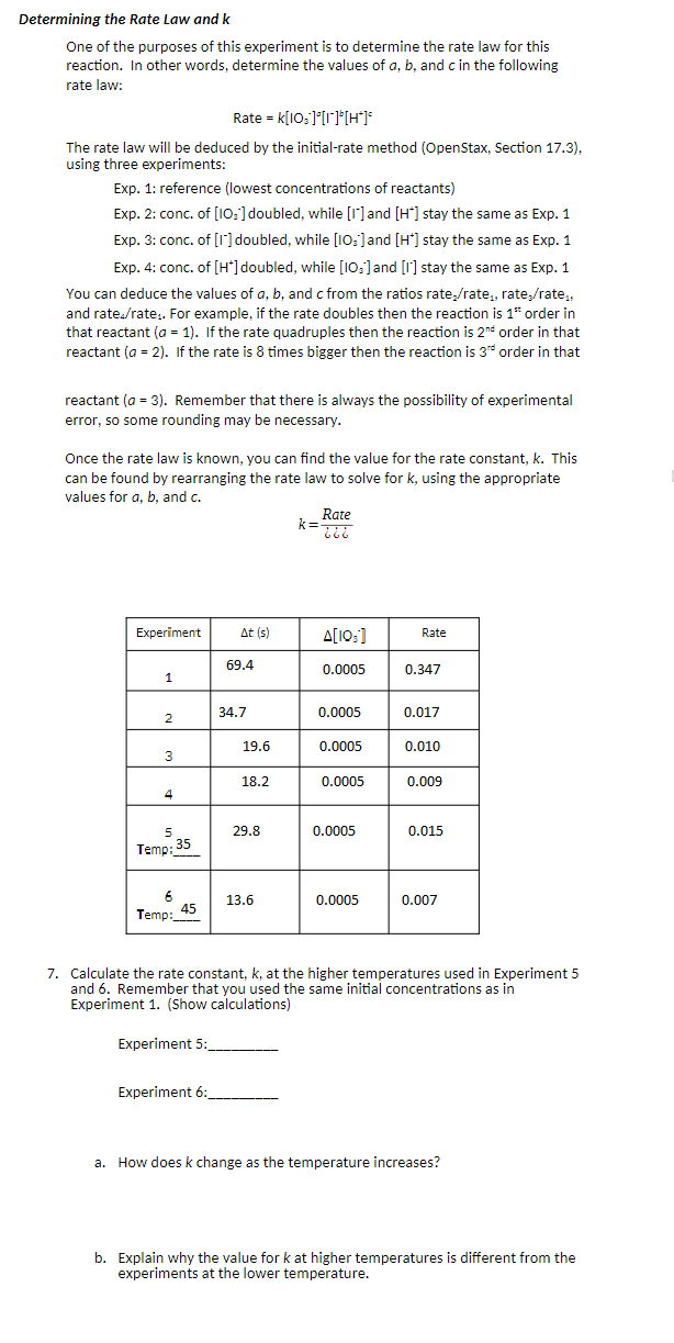 Solved Determining the Rate Law and kOne of the purposes of | Chegg.com