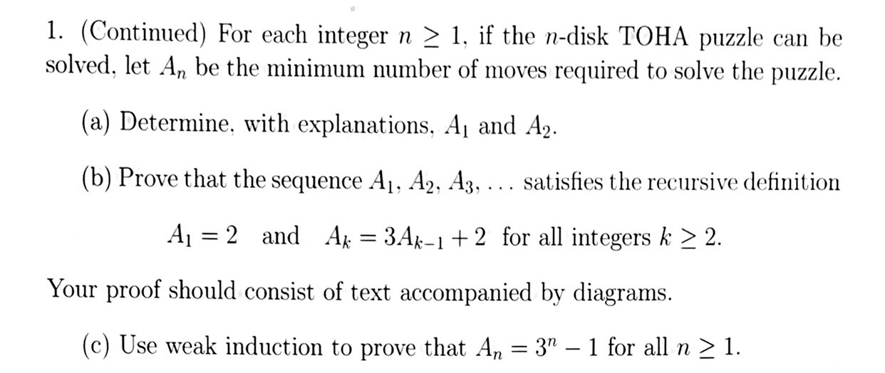 1. (Continued) For each integer n > 1, if the n-disk | Chegg.com