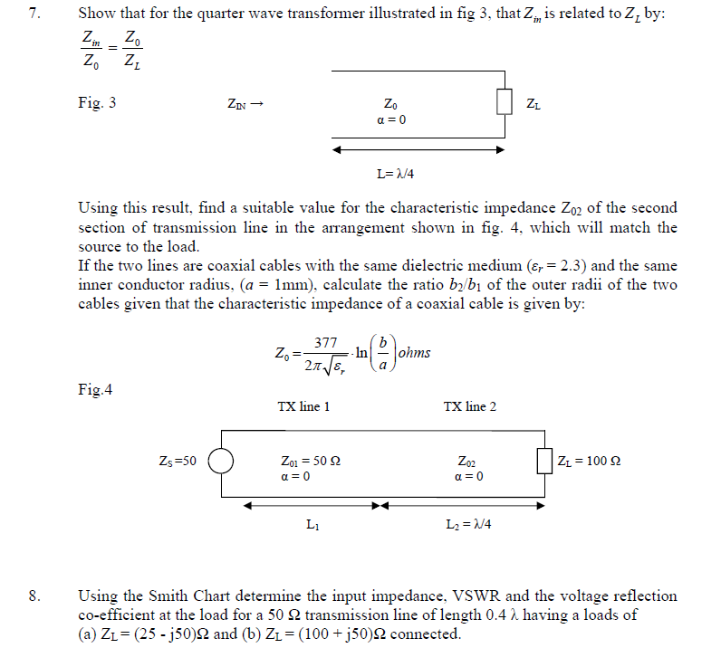 Solved 7. Show that for the quarter wave transformer | Chegg.com