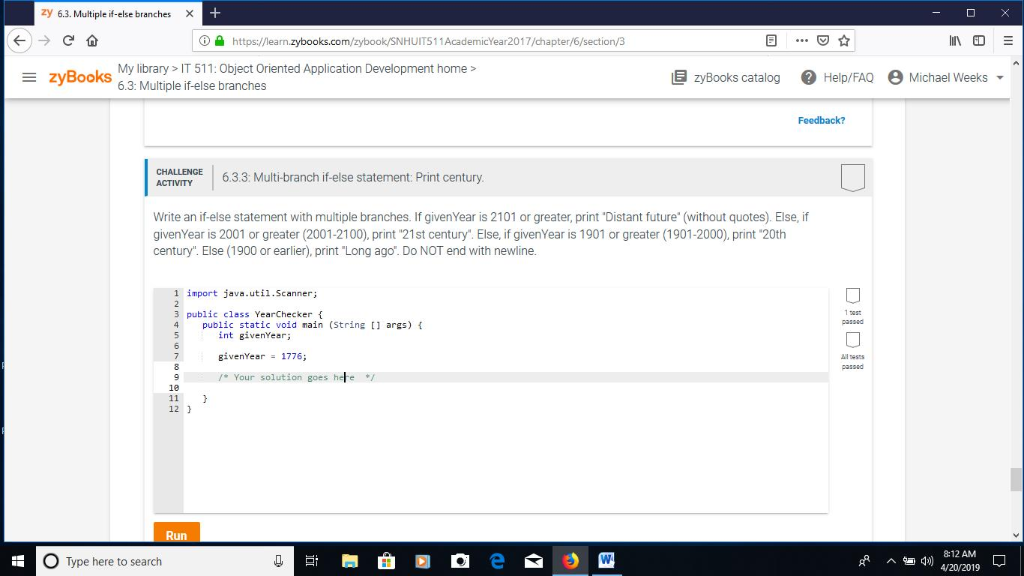 Solved zy 6.3. Multiple if-else branches × 曰 ☆ | Chegg.com Solved zy 6.3. Multiple if-else branches × 曰 ☆ | Chegg.com