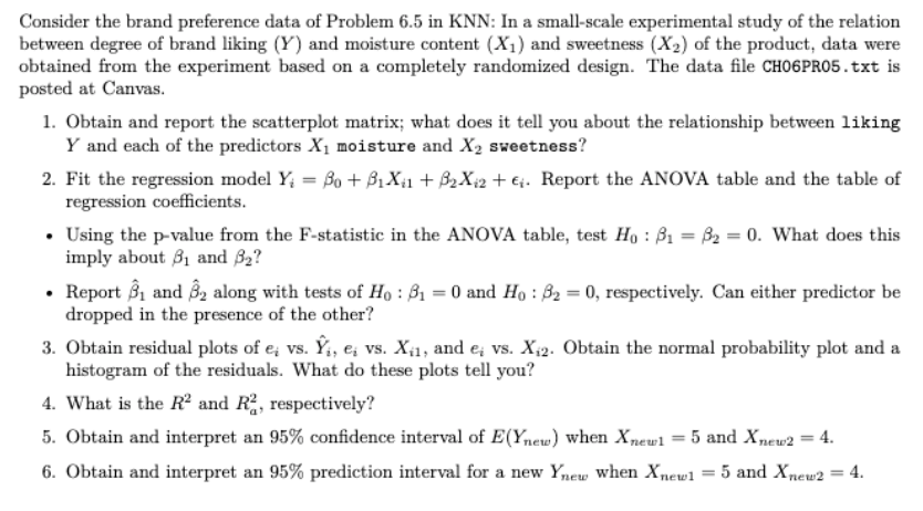 Solved Consider the brand preference data of Problem 6.5 in | Chegg.com