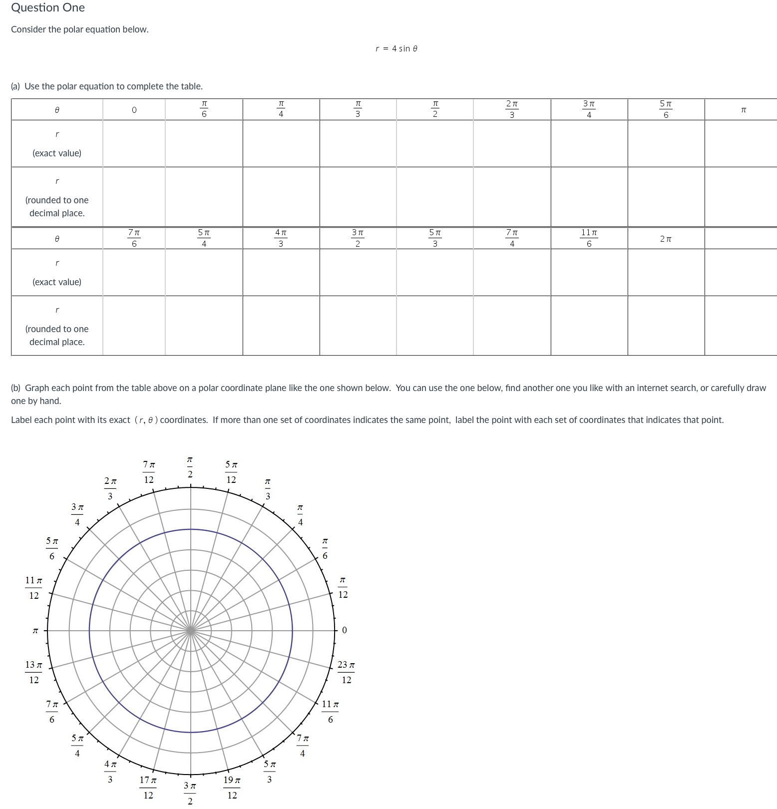 Solved Question One Consider the polar equation below. | Chegg.com