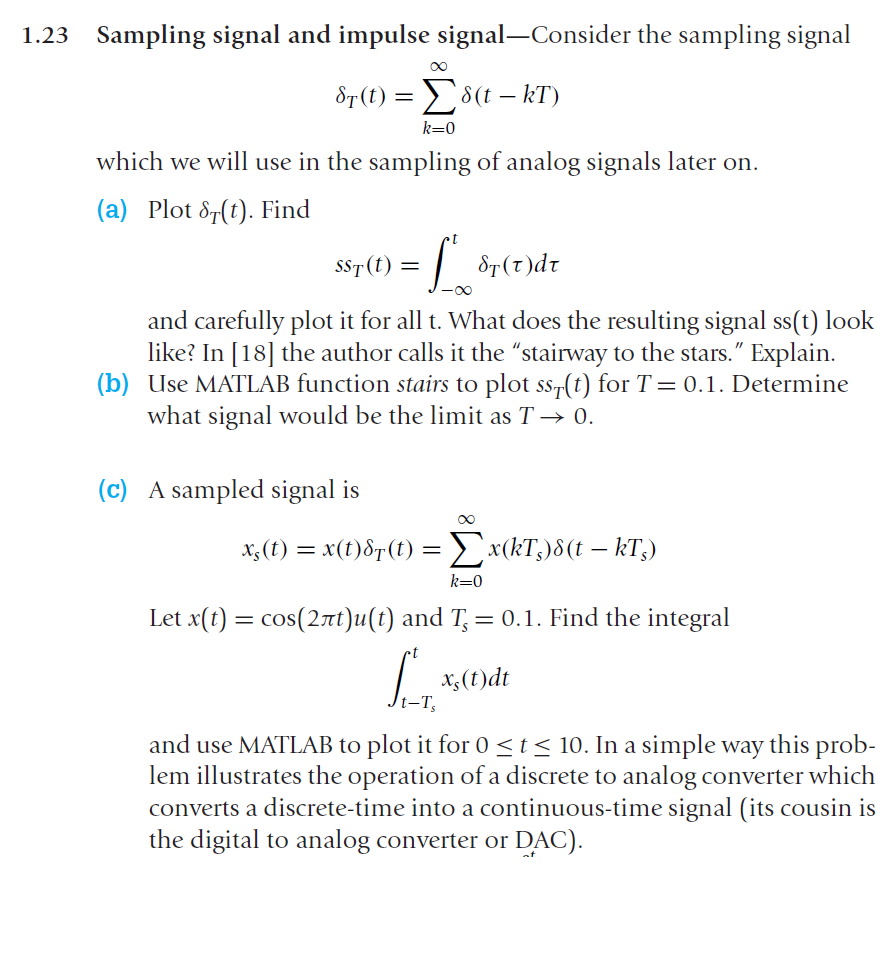 Solved 1.23 Sampling signal and impulse signal-Consider the | Chegg.com