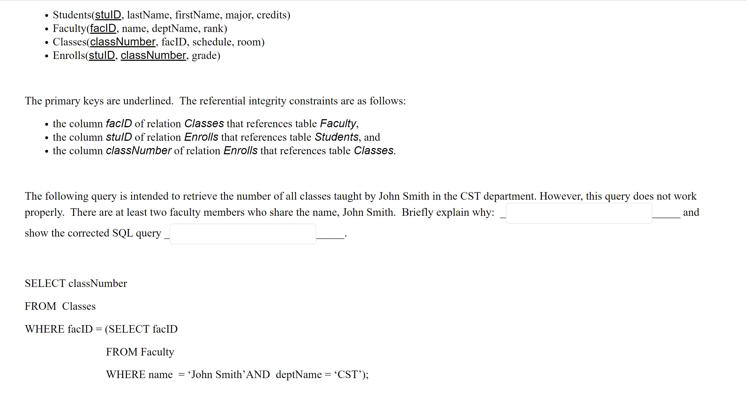 Solved - Students(stulD, lastName, firstName, major, | Chegg.com
