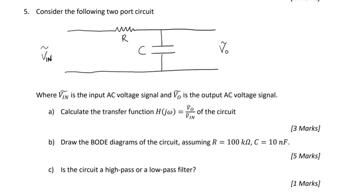 Solved Consider the following two port circuit R C Where VIN | Chegg.com