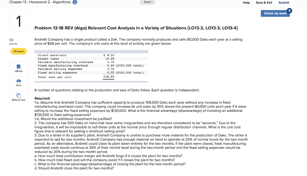 Solved Chapter 13 - Homework 2 - Algorithmic Saved Help Save | Chegg.com