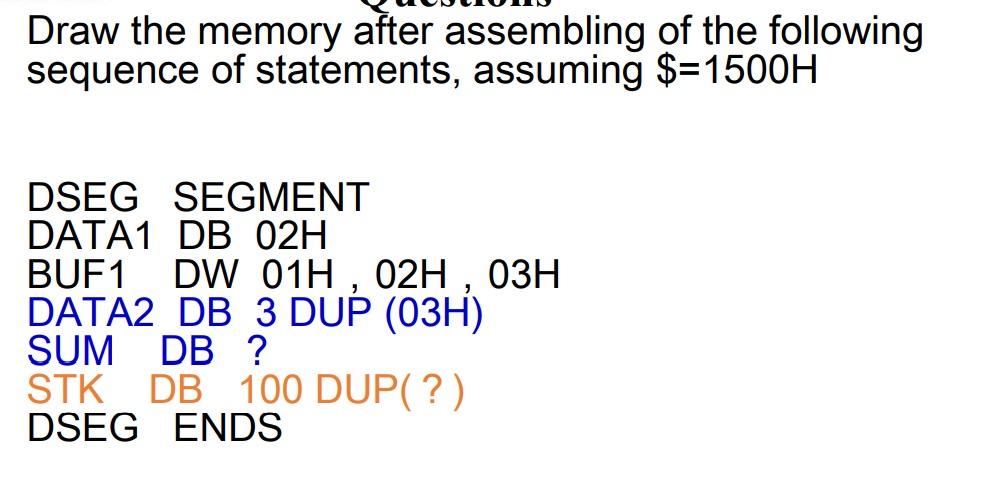 Solved Draw the memory after assembling of the following | Chegg.com