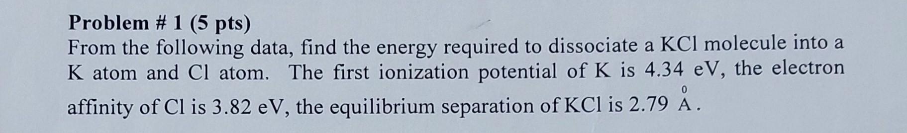 Solved Problem \# 1 (5 pts) From the following data, find | Chegg.com