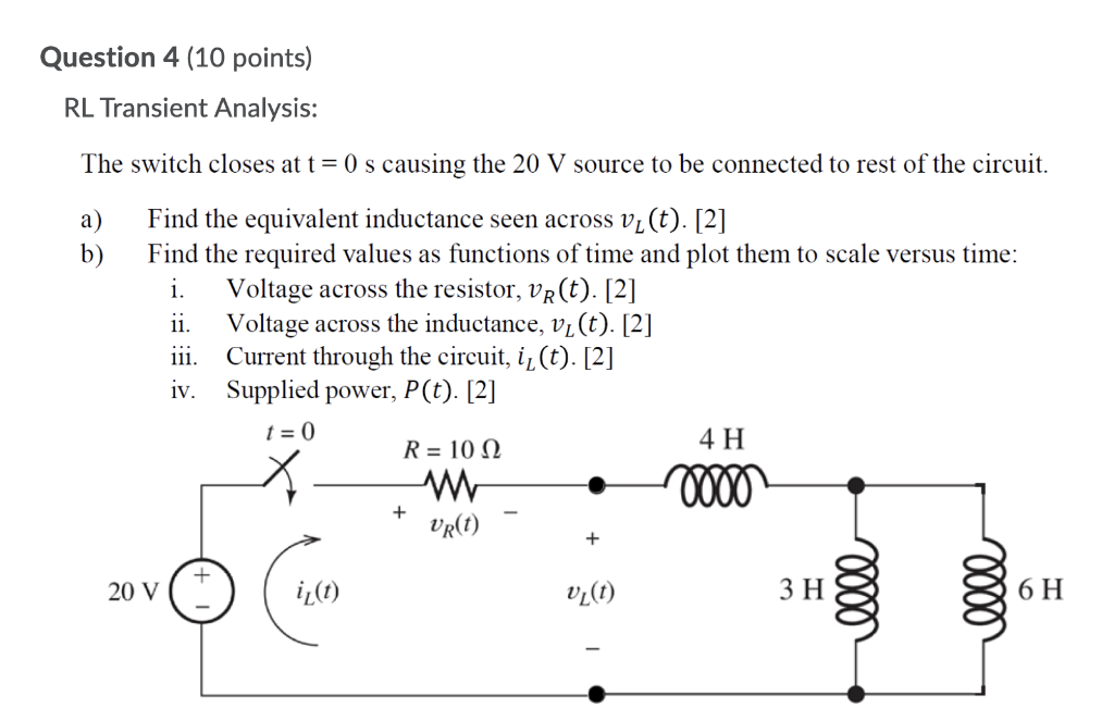 Solved Question 4 (10 points) RL Transient Analysis: The | Chegg.com