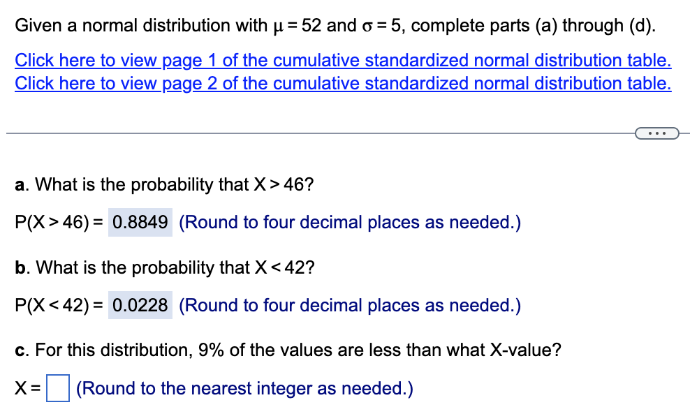 Solved Given A Normal Distribution With μ 52 And σ 5 C
