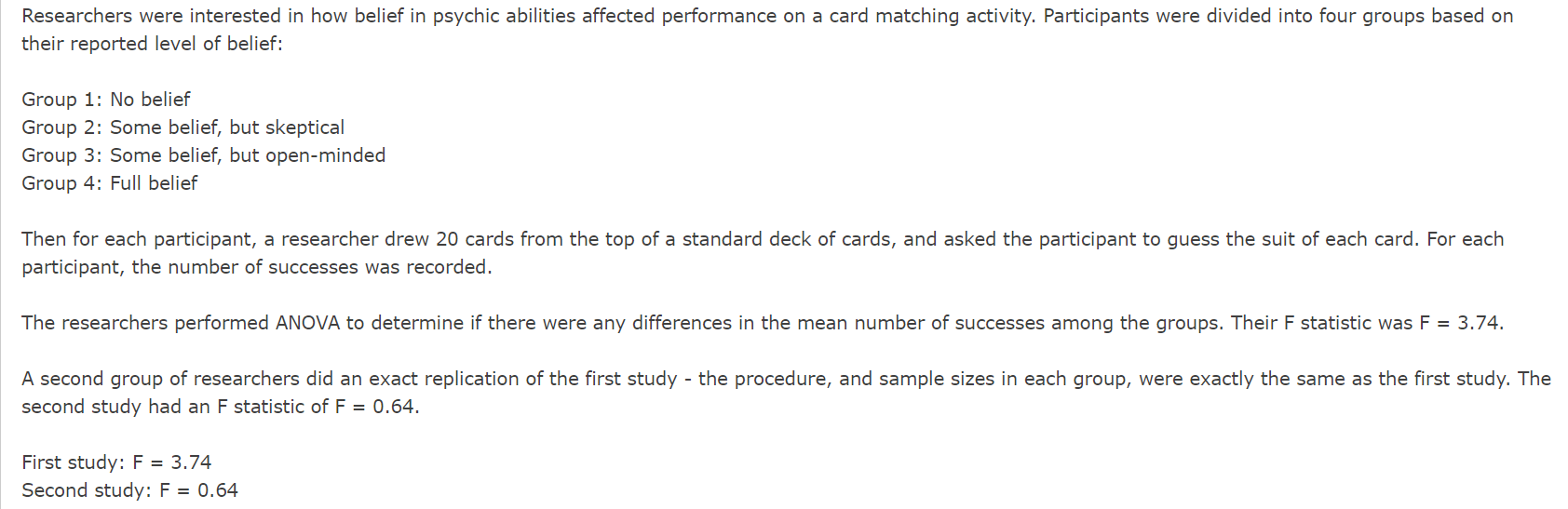 Solved Researchers were interested in how belief in psychic | Chegg.com