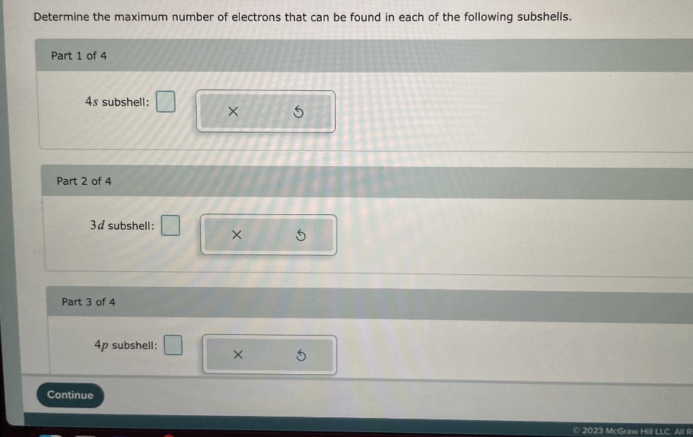 Solved 3d subshell: 3 of 4 4p subshell:Determine the maximum | Chegg.com