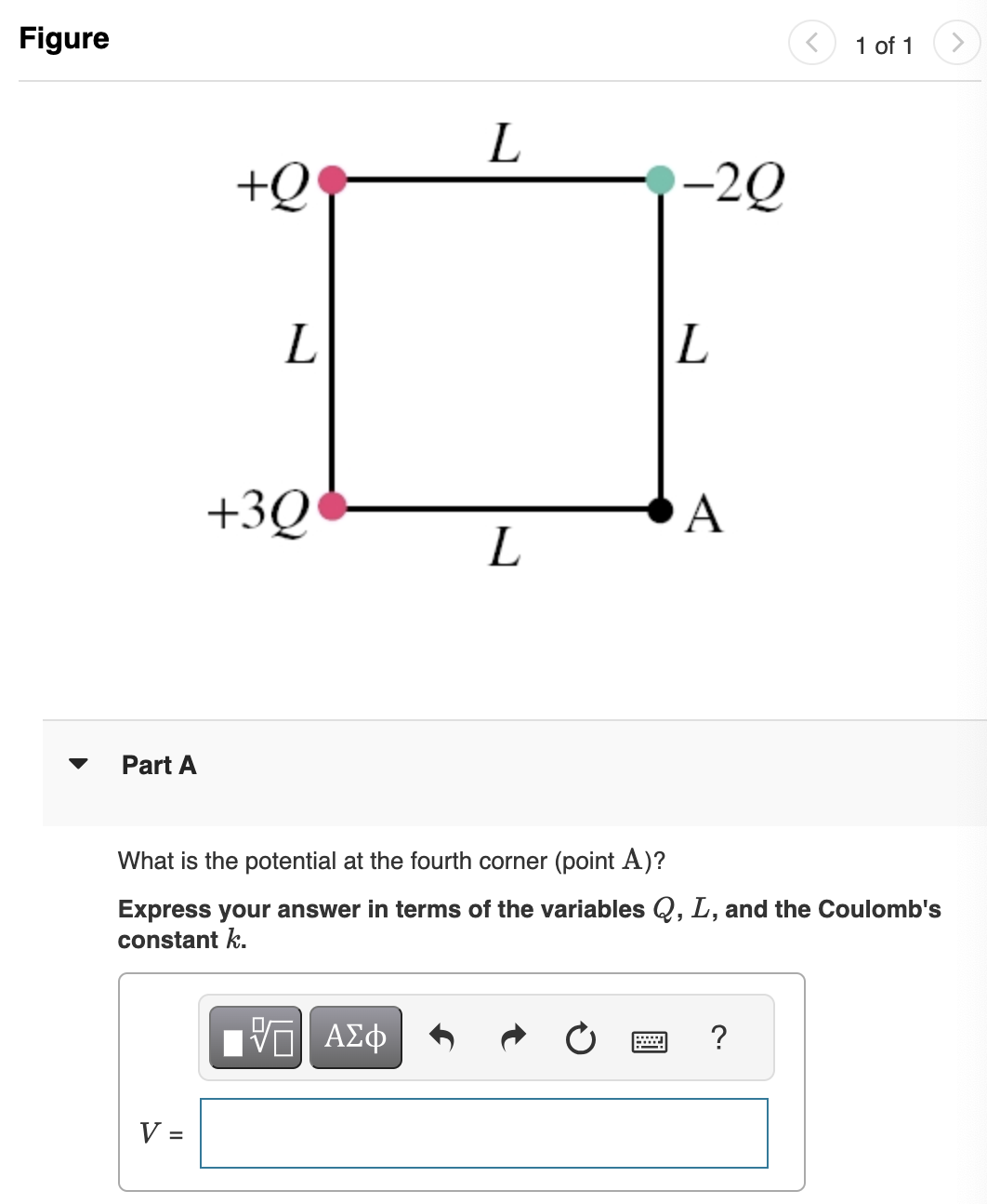 Solved 1 of 1 Part A What is the potential at the fourth | Chegg.com