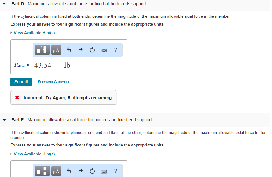 Solved The cylindrical steel column shown is subjected to an | Chegg.com