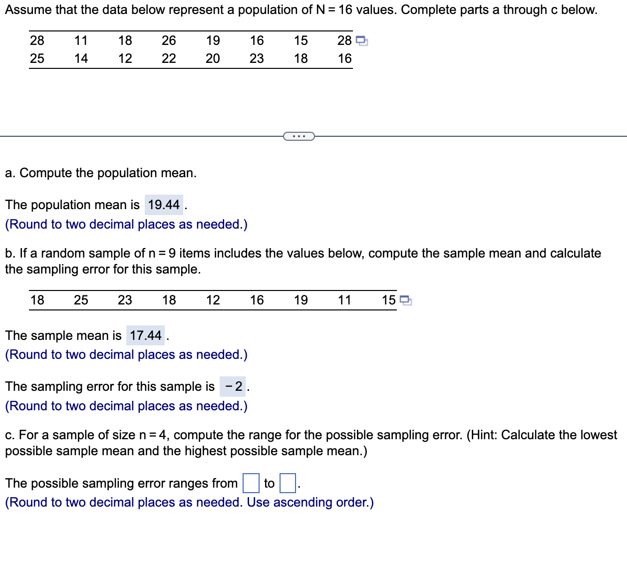 Solved Assume that the data below represent a population of | Chegg.com