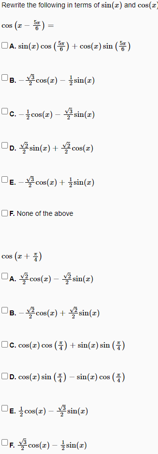 Solved Rewrite the following in terms of sin(x) and cos(x) | Chegg.com
