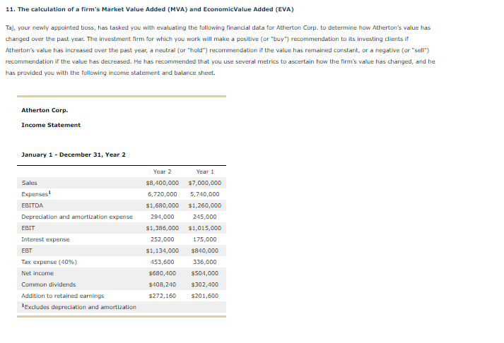 Solved 11. The calculation of a firm's Market Value Added | Chegg.com