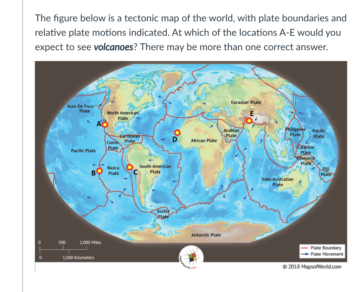 Solved The figure below is a tectonic map of the world, with | Chegg.com