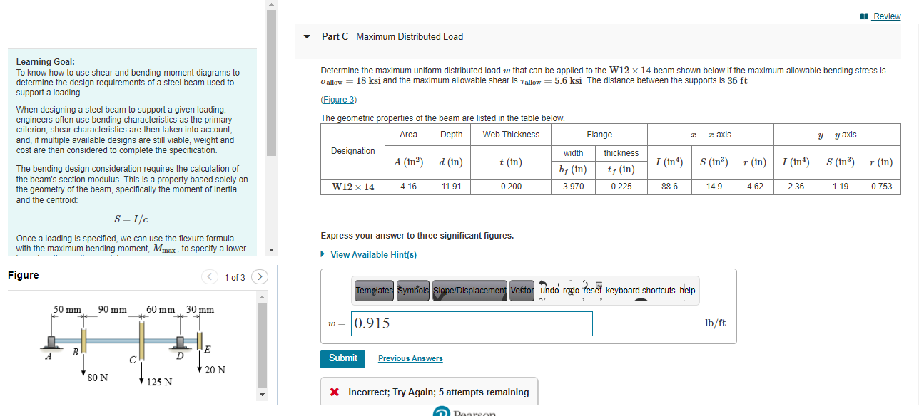 Solved Review Part C-Maximum Distributed Load Determine the | Chegg.com