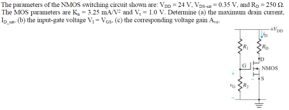 Solved The parameters of the NMOS switching circuit shown | Chegg.com