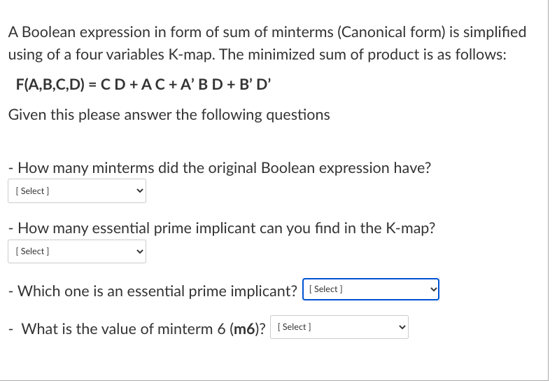 Solved A Boolean Expression In Form Of Sum Of Minterms