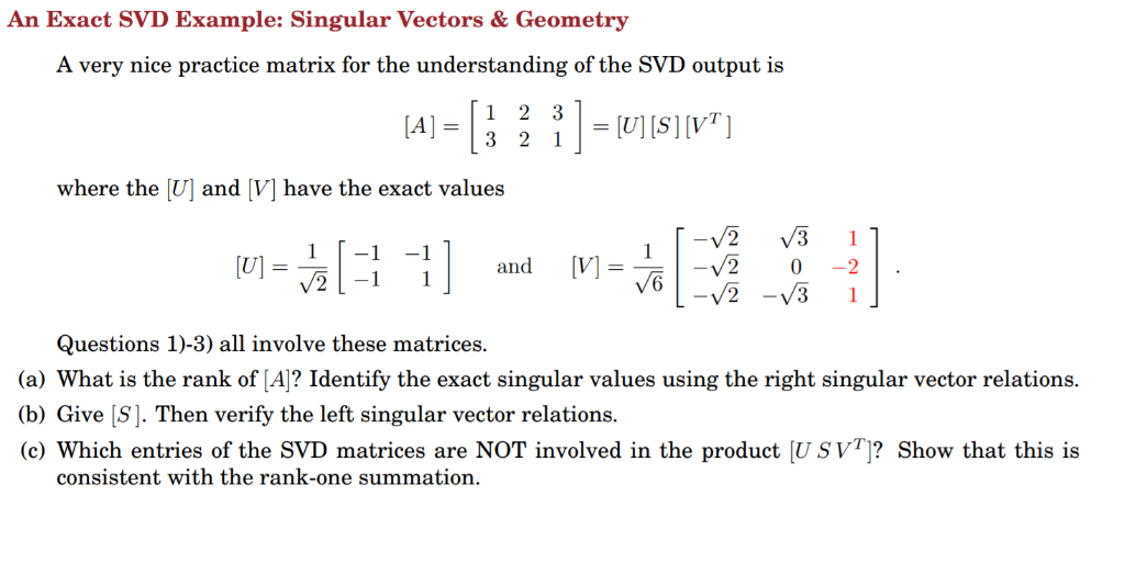 Solved An Exact SVD Example: Singular Vectors & Geometry A | Chegg.com