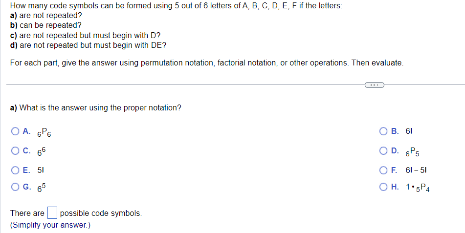 Solved How many code symbols can be formed using 5 out of 6 | Chegg.com